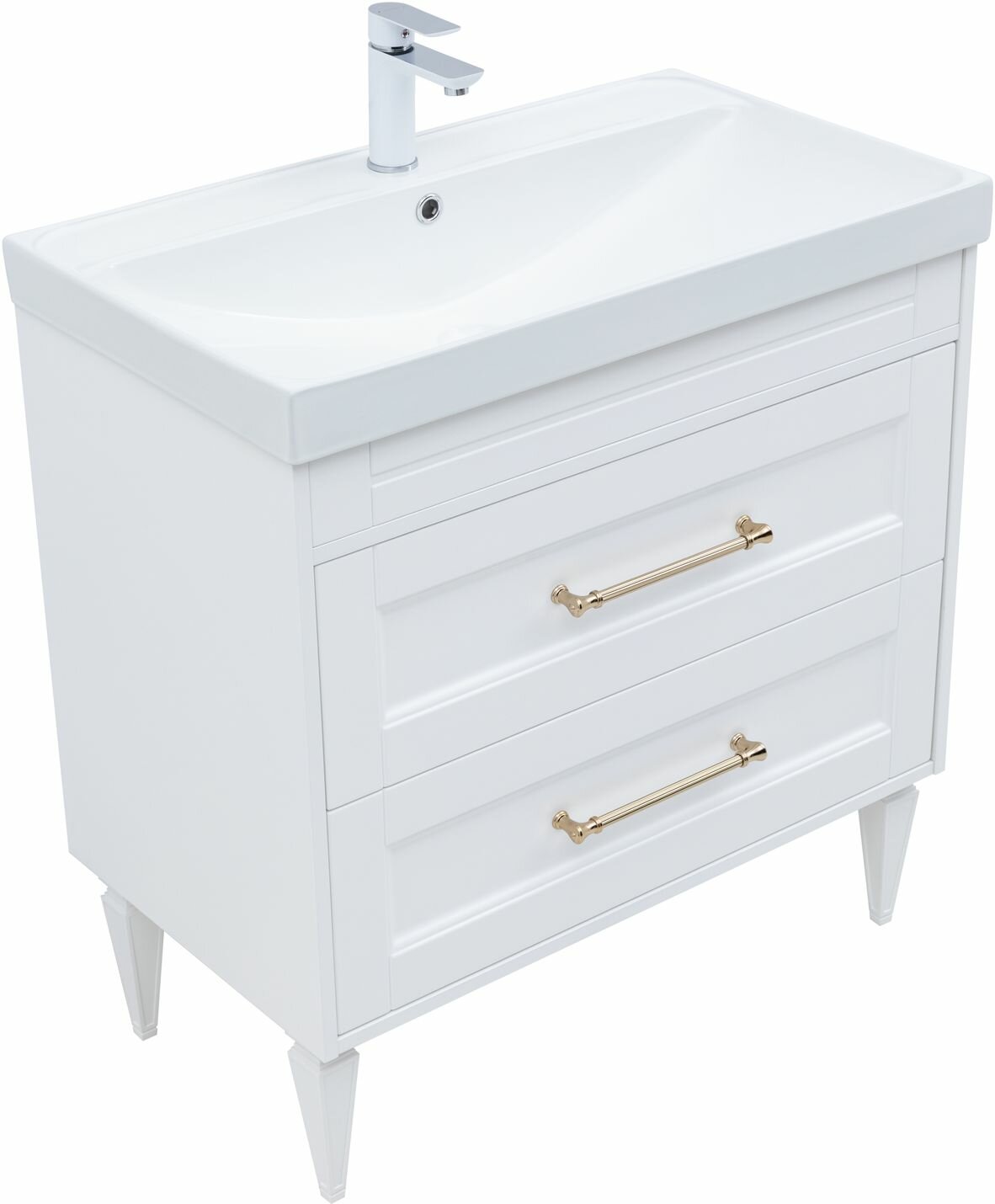 Тумба с раковиной Aquanet Бостон new 80 (Flash) цв. белый сатин, ручки золото