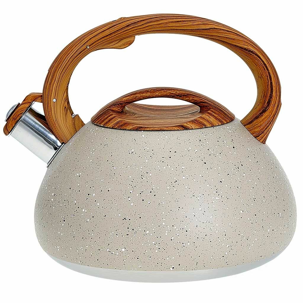 Чайник со свистком 3 л из нержавеющей стали, индукционное дно ALPENKOK AK-522 бежевый