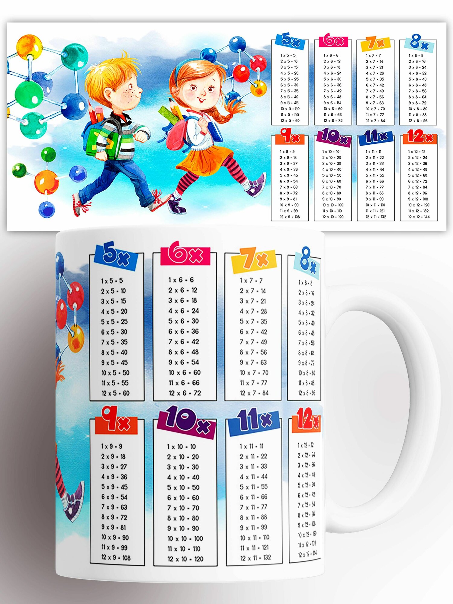 Кружка детская Таблица умножения , на подарок ребенку , с принтом 330 мл