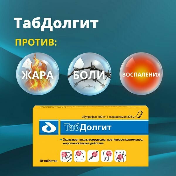 ТабДолгит таблетки п/о плен. 400мг+325мг 10шт — фото 1
