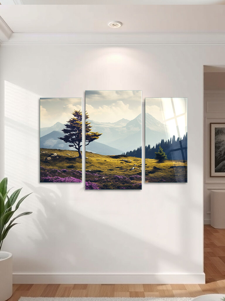 Картина модульная 100х70 см на стекле для интерьера/ Дерево на склоне , Diva Kartina