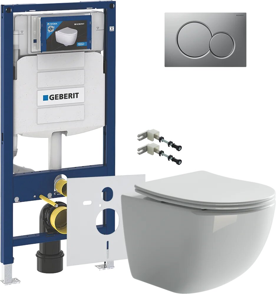 Комплект Унитаз подвесной Ceramicanova Forma CN3009 безободковый / Крепления Geberit Duofix к стене / Инсталляция UP 320 111.300.00.5, Кнопка Sigma лакированная, матовый хром, Шумоизоляция