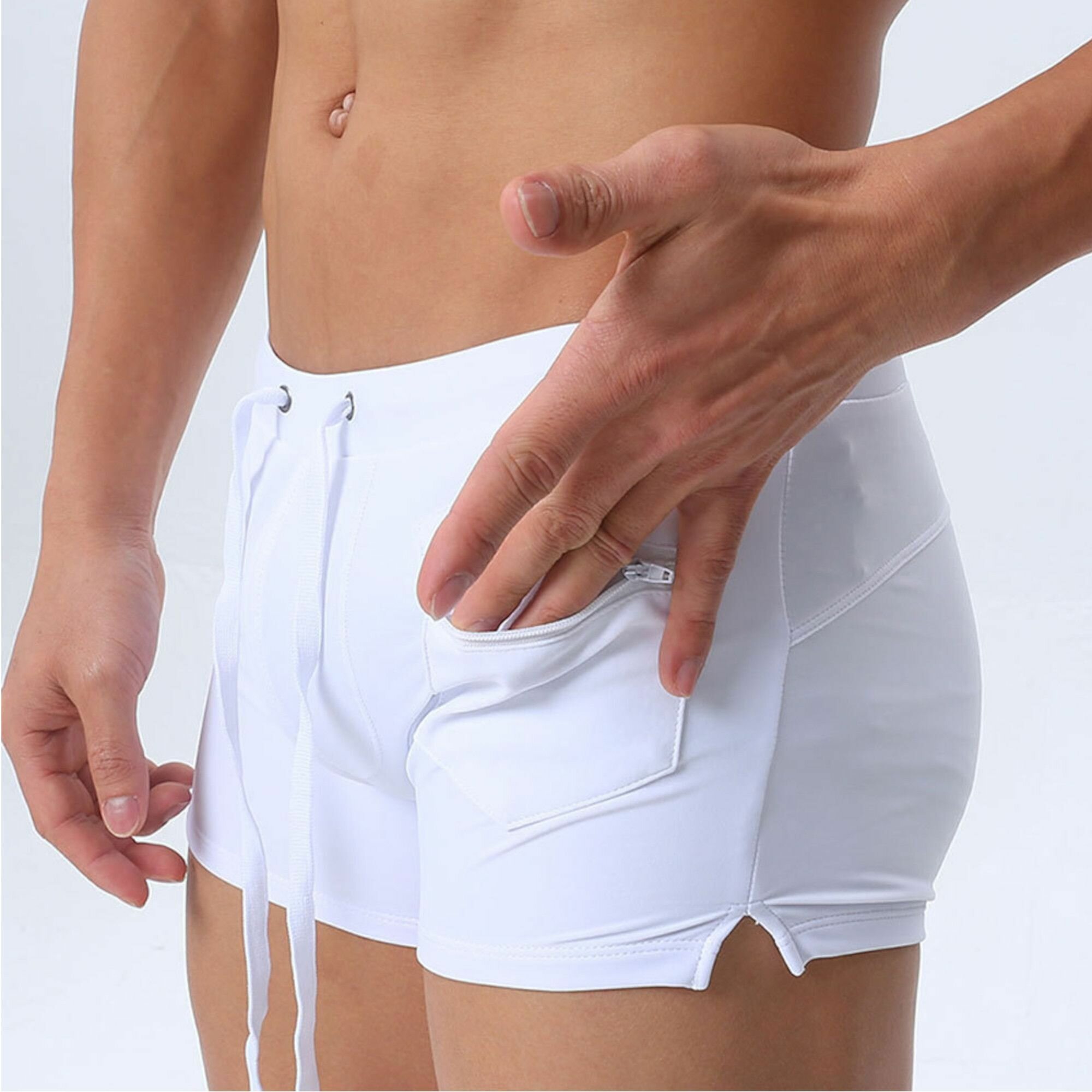 Плавки Белые мужские плавки-хипсы с кармашком на замке, размер 5X