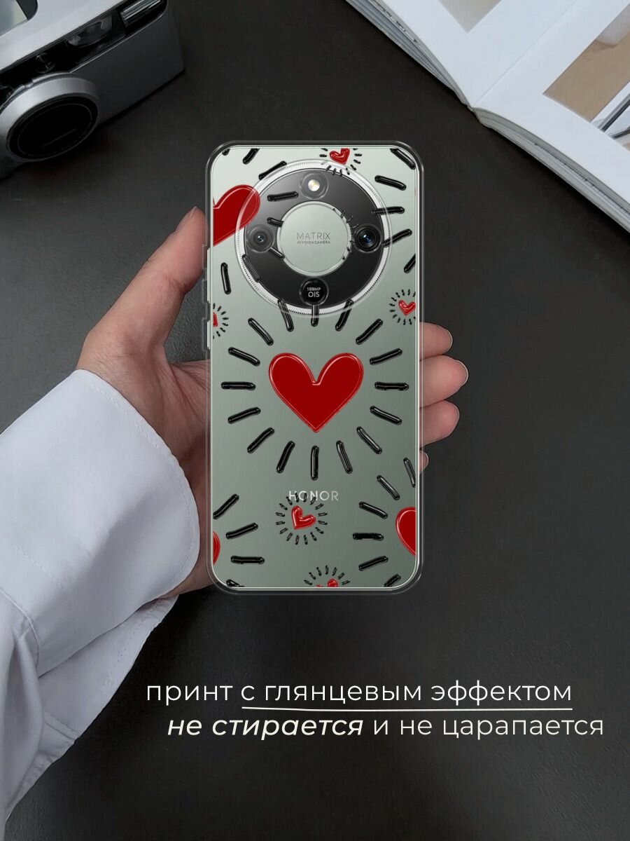 Чехол на Honor X9d / Хонор X9d с принтом Бордовые сердца паттерн — фото 1