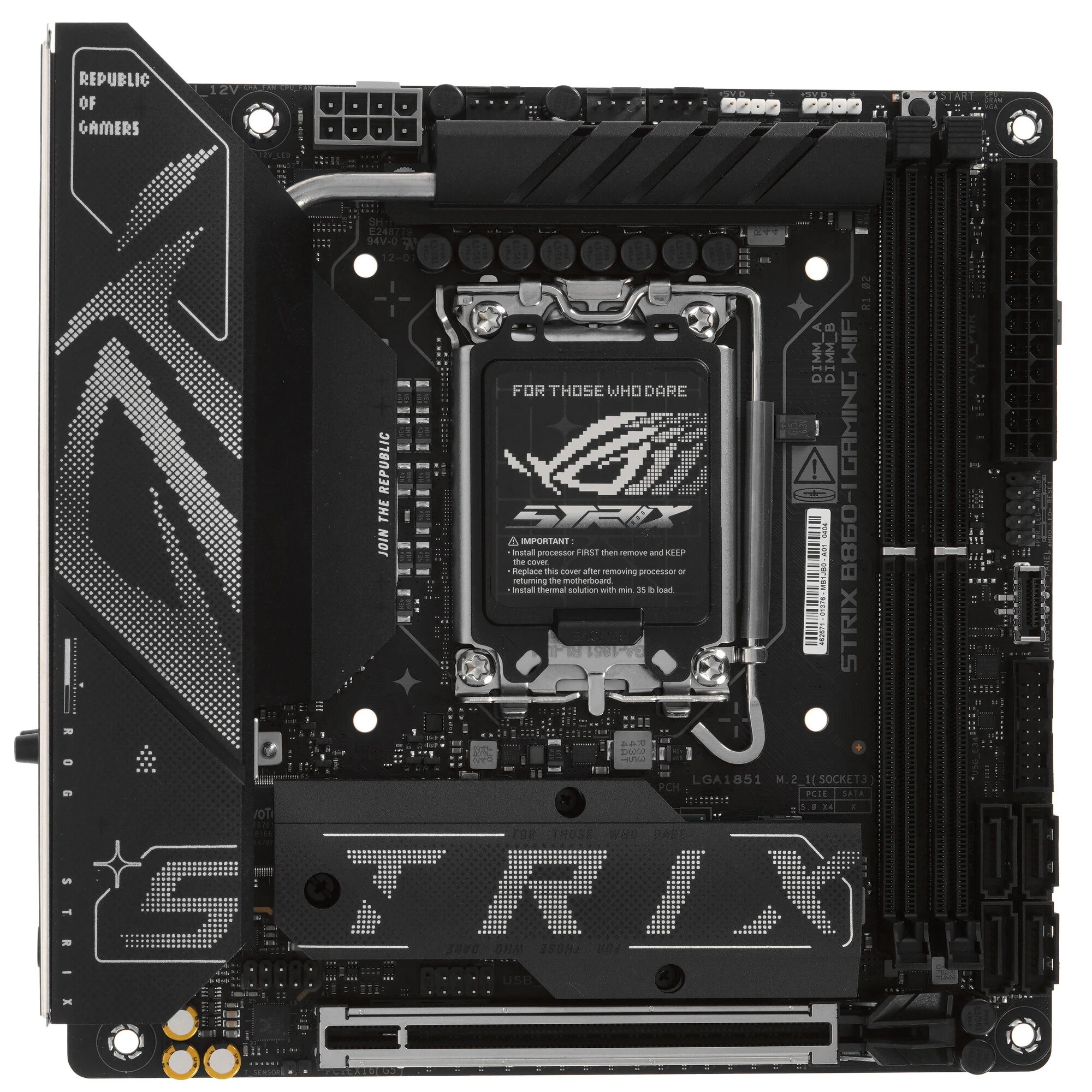 Материнская плата ASUS ROG STRIX B860-I GAMING WIFI (LGA1851/B860/2xDDR5/PCI-Ex16/2xM.2/Wi-Fi/BT/GLAN/HDMI/DP/Mini-ITX)