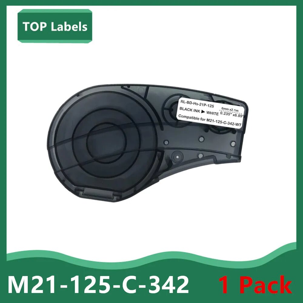 1 шт. термоусадочная лента для этикеток M21-125-C-342 для принтера Brady BMP21 Plus BMP21 LAB, 6 мм * 2,1 м, черная на белой ленте для картриджей, 1 PK M21 125 C 342