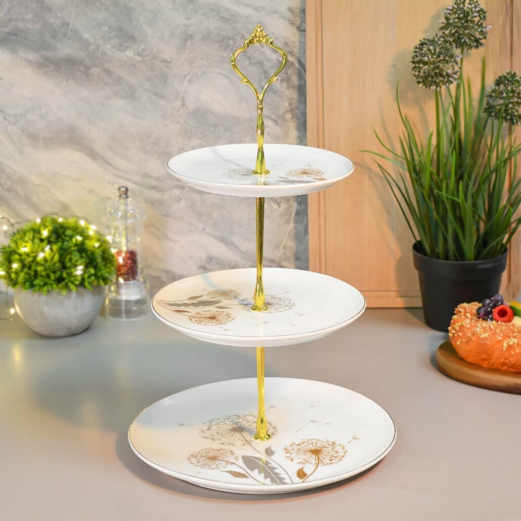 Фруктовница 3-х ярусная 'Одуванчики', фарфор, для сервировки,15-22.5 см