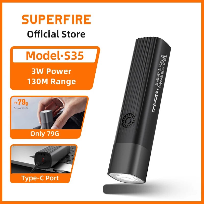 SUPERFIRE S35 7 Вт алюминиевый фонарик 300LM