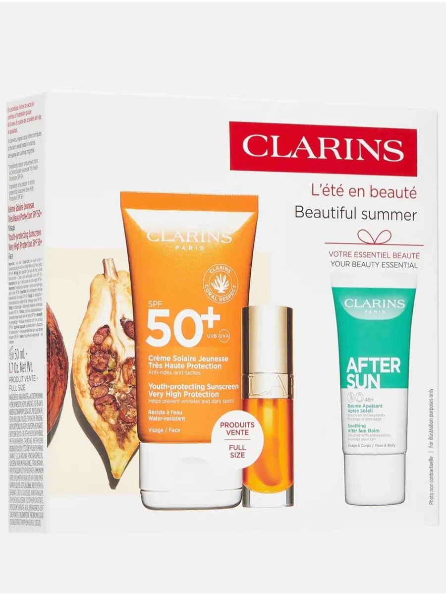 Набор средств для защиты лица от солнца и ухода после загара CLARINS value pack loyalty suncare, Адвент
