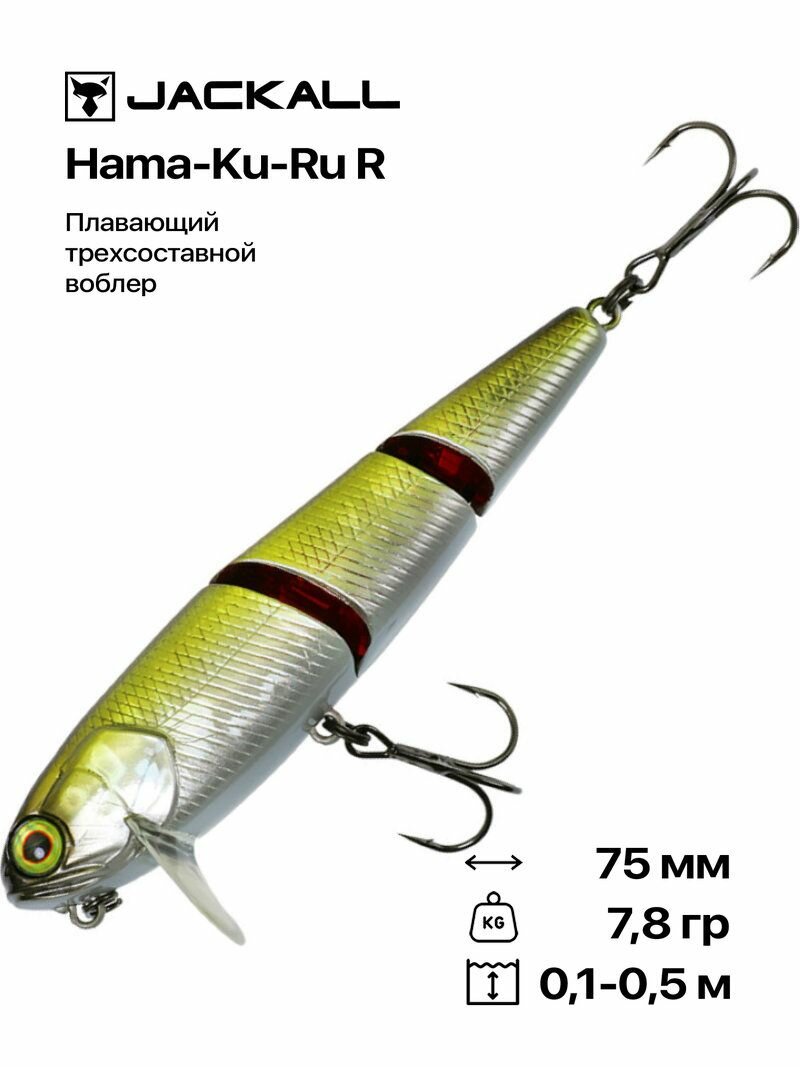 Воблер Jackall Hama-ku-ru R, 75 мм, 7,8 гр, #HL Bloody Silver Black