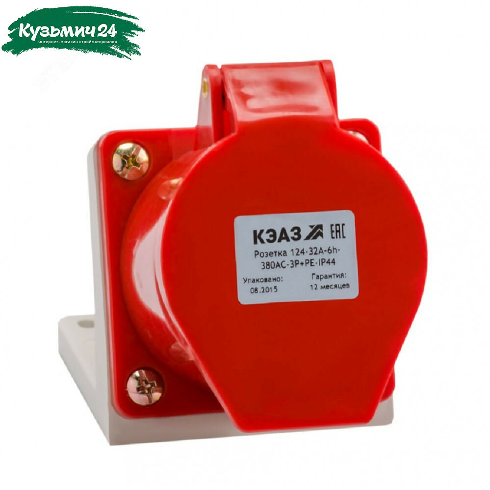 Розетка кабельная КЭАЗ 222756, 124-32А-6h-380AC-3P+PE-IP44, на поверхность, красная