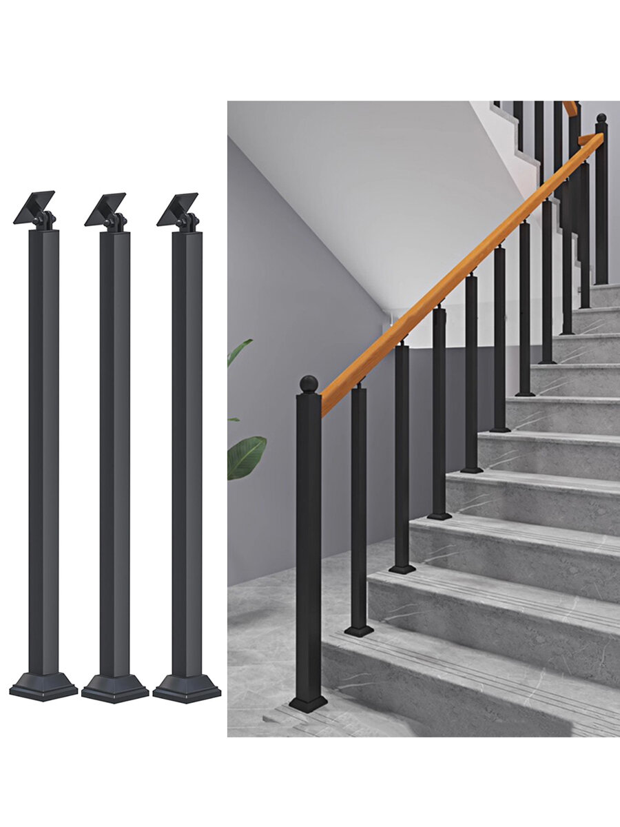 Перила для лестницы, Черные Металлические балясины, Регулируемые кронштейны 270 , Для ступеней, балкона, террасы