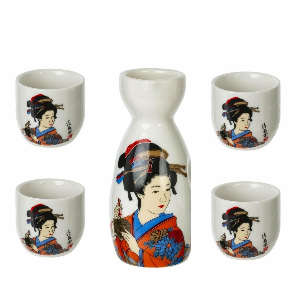 Набор для саке: графин 140 мл и 4 стакана 35 мл, L18,5 W7 H15 см