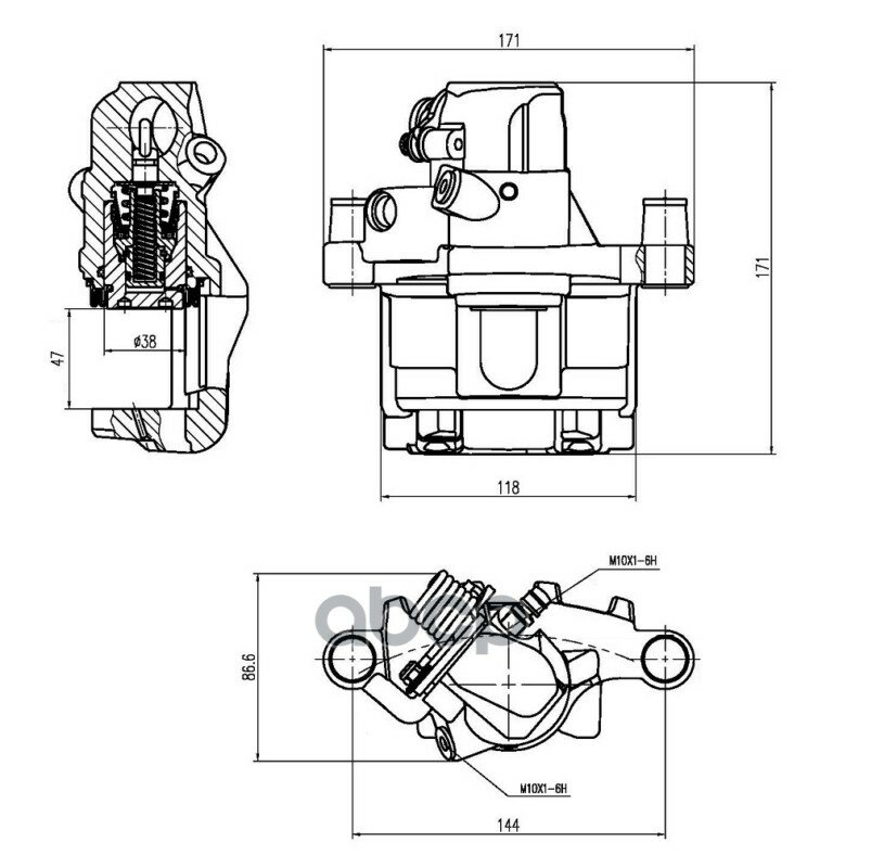 Суппорт тормозной задн. R FORD Focus III/C-Max 2010->/Kuga/Transit Connect 2012->, MAZDA 3 1999->, VOLVO C30 2006->/C70 2006-.