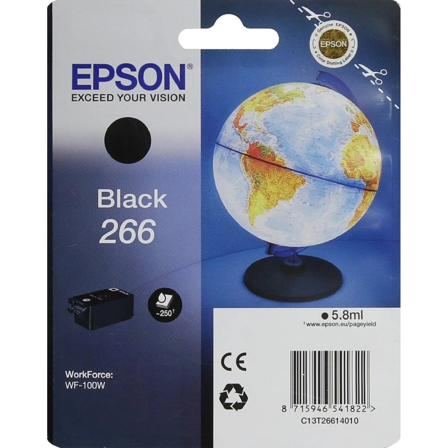 Картридж струйный Epson T266 C13T26614010 чер. для WF-100