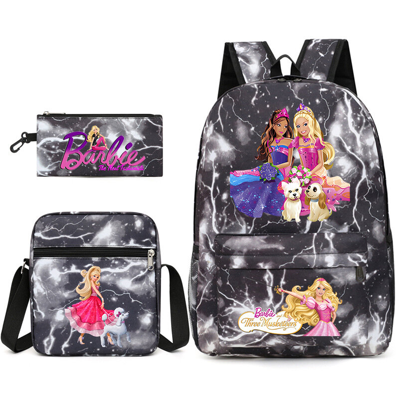 Школьная сумка для девочек 3, 4, 5 и 6 классов, сумка для обеда Barbie Princess, рюкзак, пенал, набор из трех предметов.