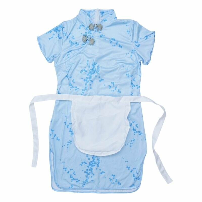 Китайская маленькая кухарка Лолита фартук горничной COS suit-Бело-голубой китаянки-S