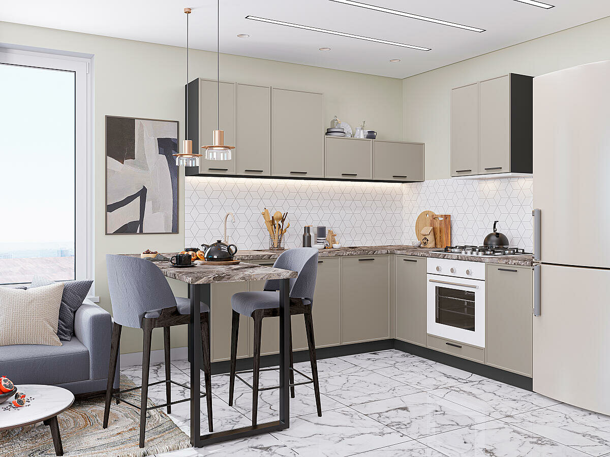 Готовый кухонный гарнитур кухня Фрейм-03 Clay Silk, Graphite со столешницей