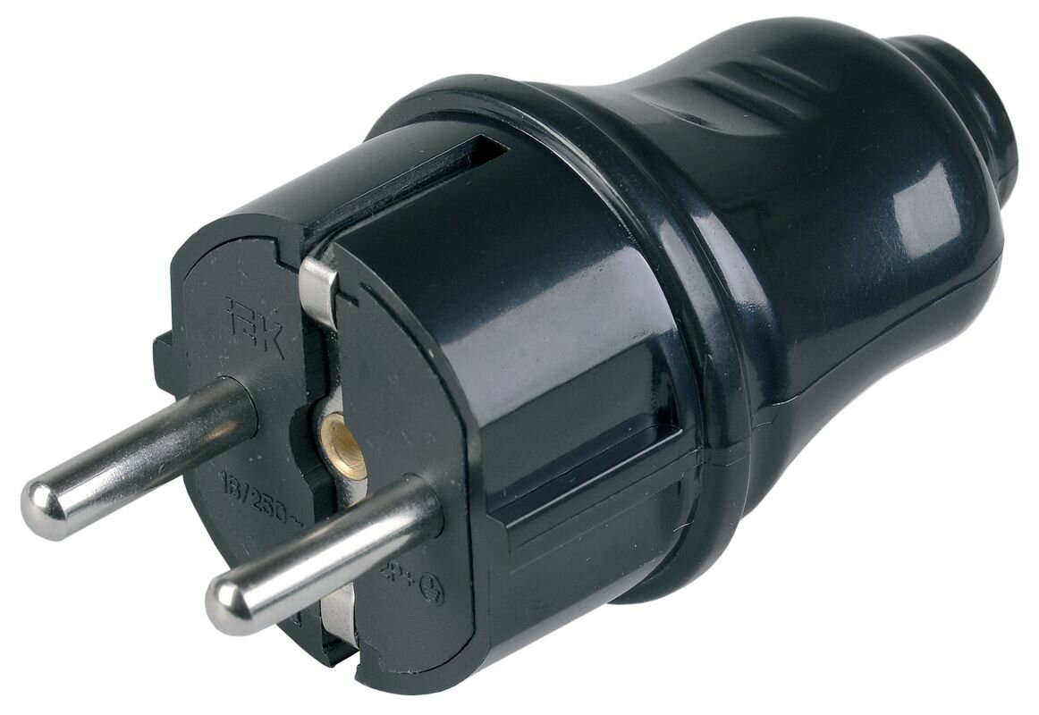Евровилка IEK прямая черная 16А, 220В, пластиковая