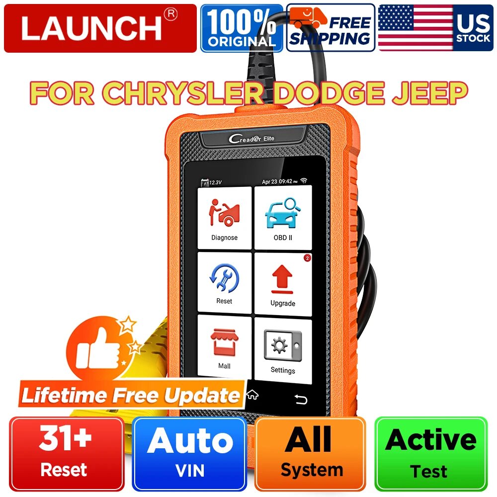 Сканер OBD2 LAUNCH Creader Elite, подходящий для Chrysler Dodge Jeep, считыватель кодов полной системы со всеми бесплатными сбросами, FCA Autoauth