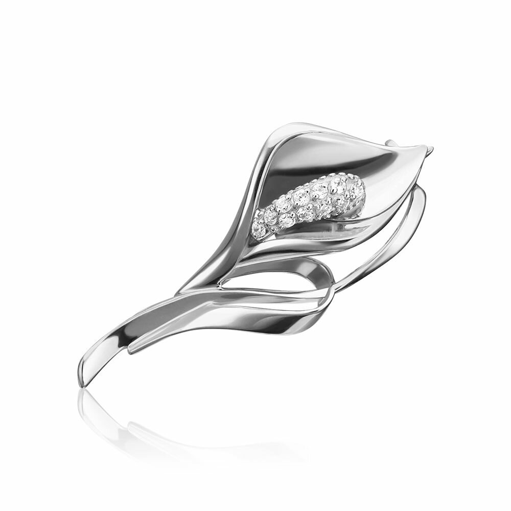 Брошь, белое золото, 585 проба, родирование, фианит