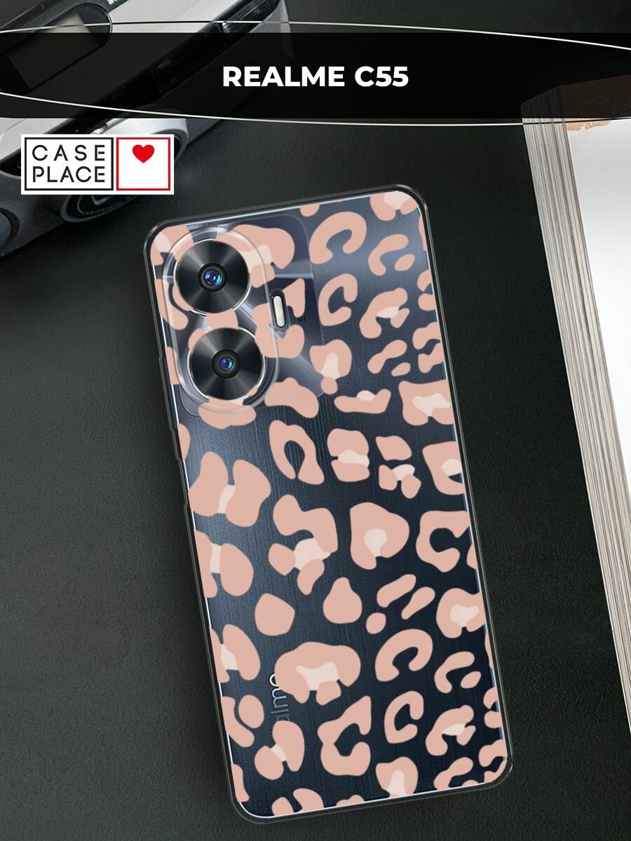 Чехол на Realme C55 / Реалми C55 с принтом Паттерн бежевый леопард, прозрачный