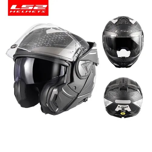 LS2 Мотошлем, цвет: черный матовый, черно-серый, размер: XL