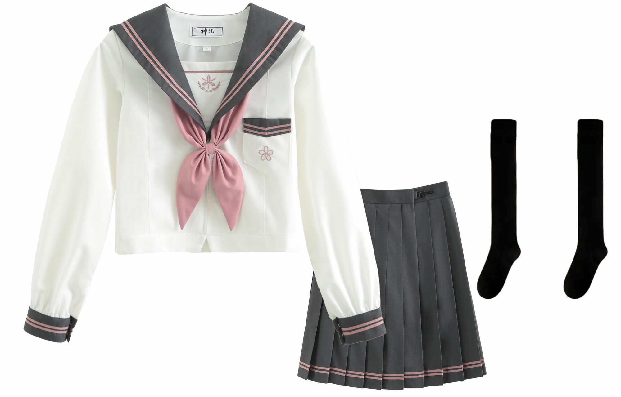 Косплей костюм женский SHENBEI gray pink, M EU, длинный рукав, юбка, золотая рыбка, носки до икры