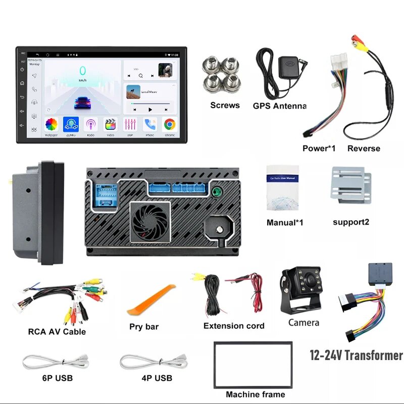 7-дюймовый 4 + 64 ГБ беспроводной Apple CarPlay Android Auto головное устройство 24 В 7168 Q8 4-64GB
