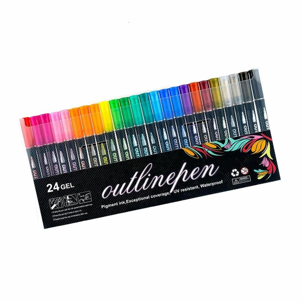 Двухлинейные блестящие маркеры, 24 цвета