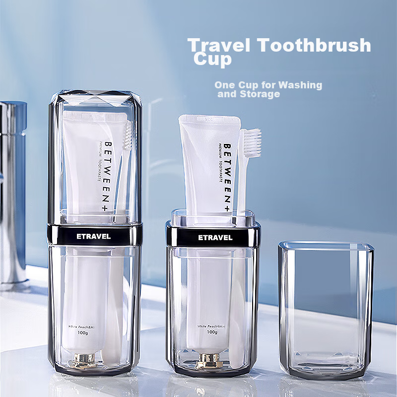 Etravel Toothbrush Cup, Travel Toiletry Cup Set, Toothbrush Holder, Toothpaste Storage Box, Empty Cup, Sapphire Blue