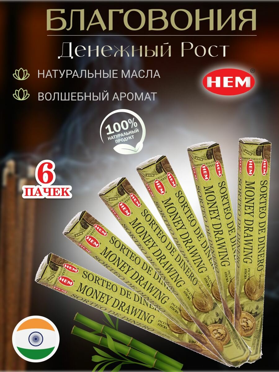 Благовоние HEM 120 аромапалочек для Денежного роста Money Drawing