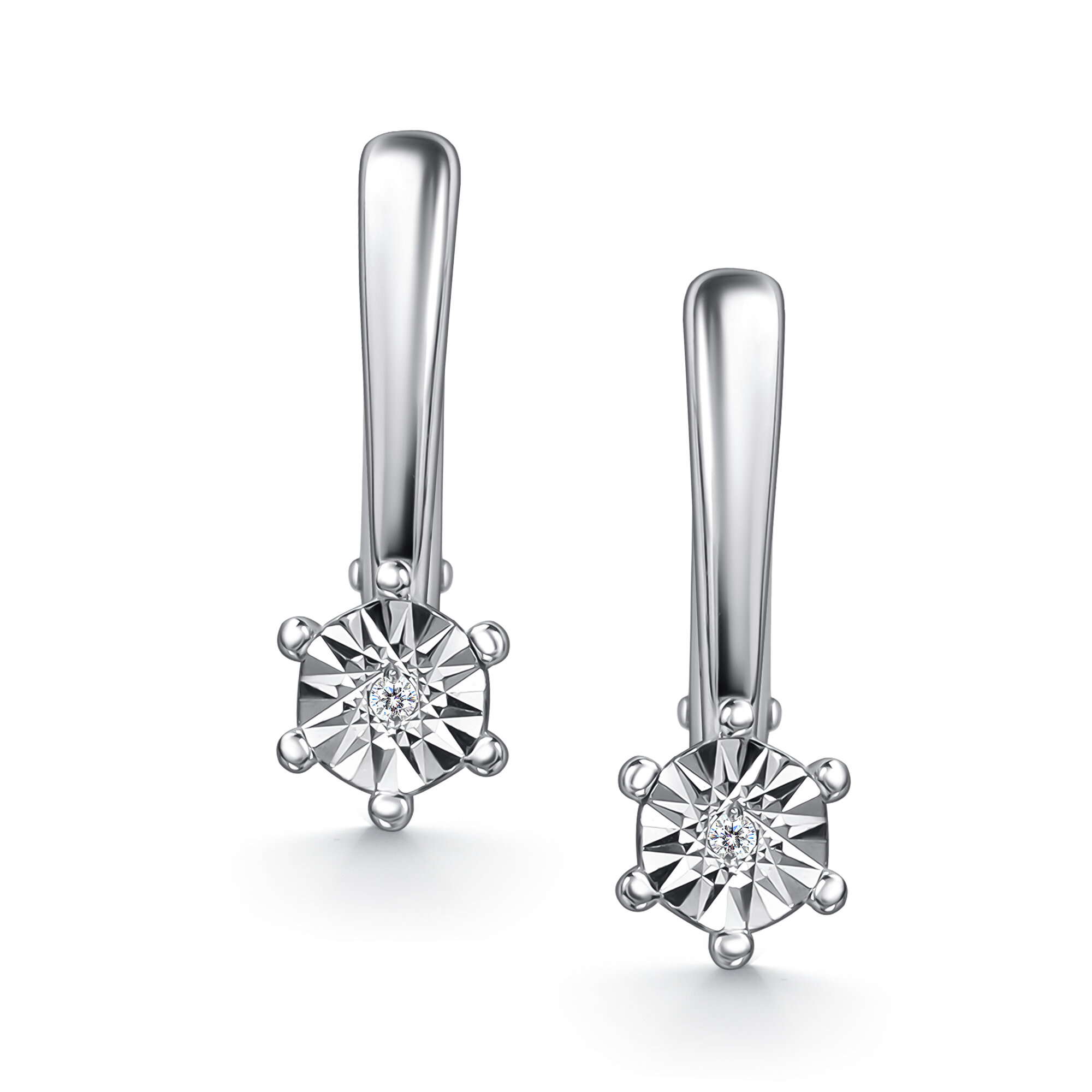 Серьги, серебро, 925 проба, родирование, бриллиант