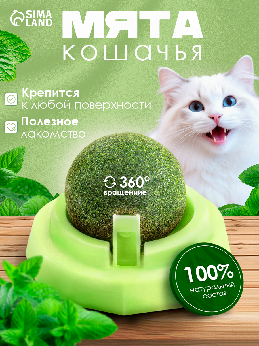 Игрушка для кошек из кошачьей мяты "Вращающийся шарик" на основании, 5 х 4 см, зелёная