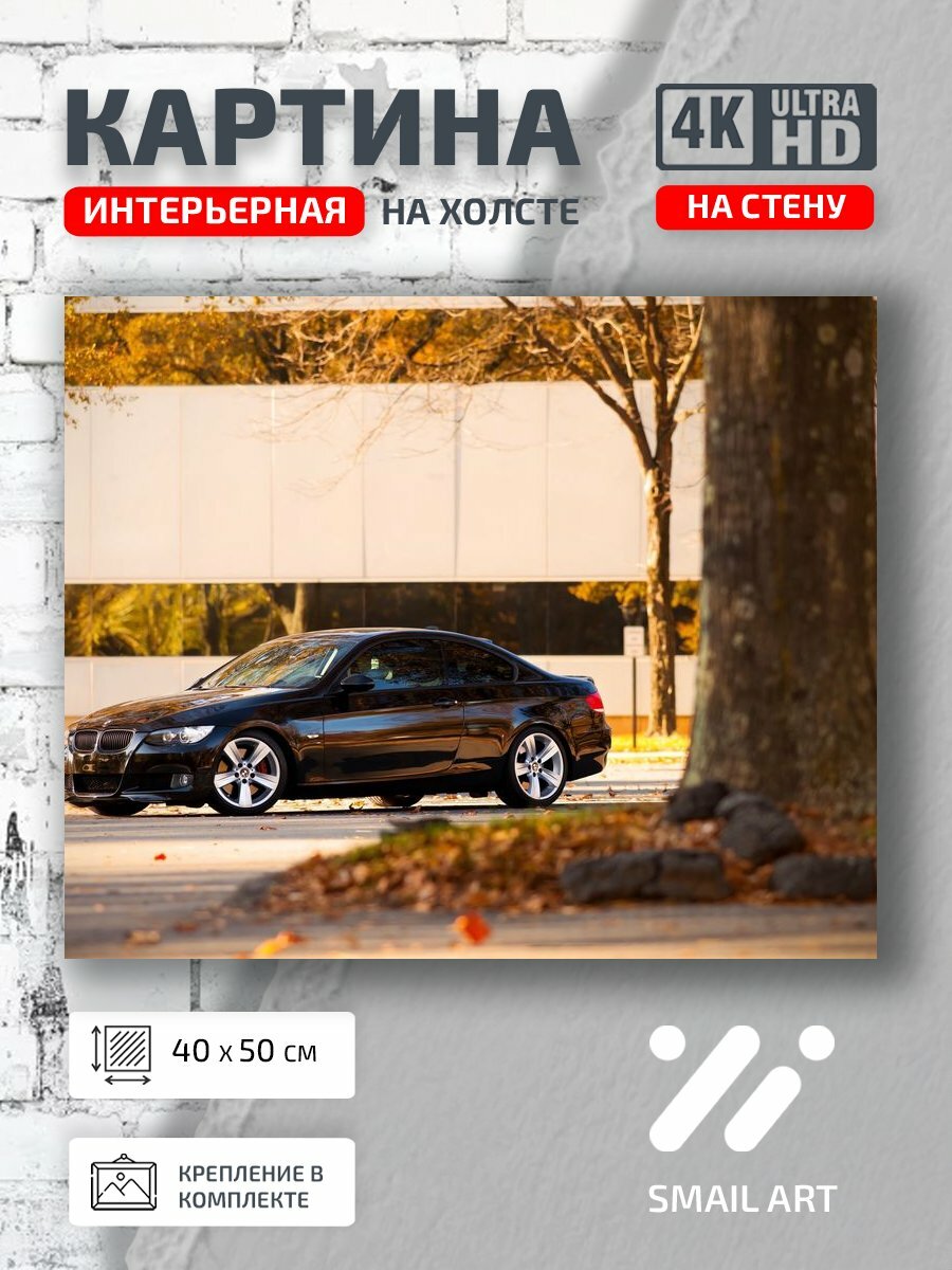 Картина на холсте интерьерная 40 на 50 на стену Черная bmw для офиса авто дизайн интерьер