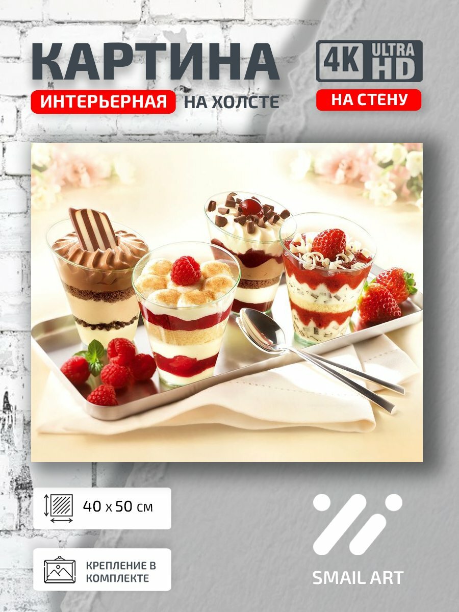 Картина на холсте интерьерная 40 на 50 на стену Пирожное Food для офиса кулинария интерьер