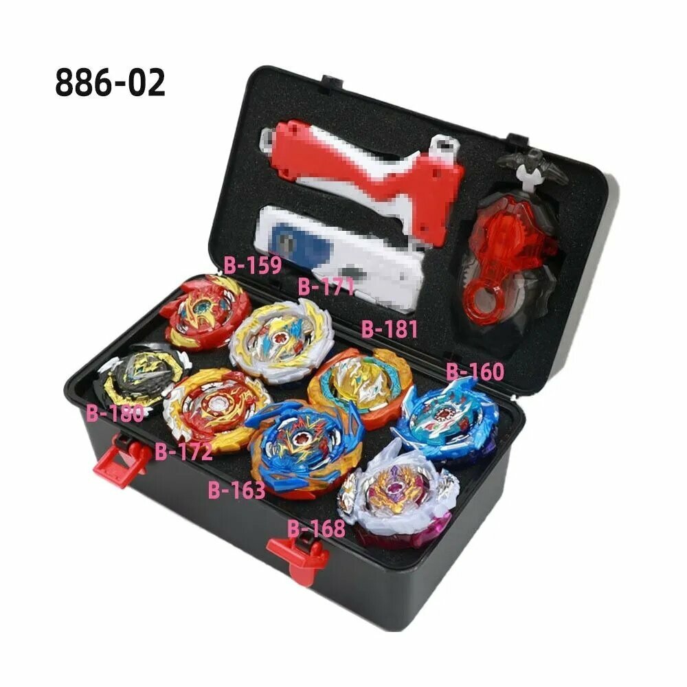 Набор волчков Бейблэйд 12 штук в удобном кейсе с пусковыми устройствами и рукояткой, игрушка для детей бейблейд, блейды, блэйд бёрст
