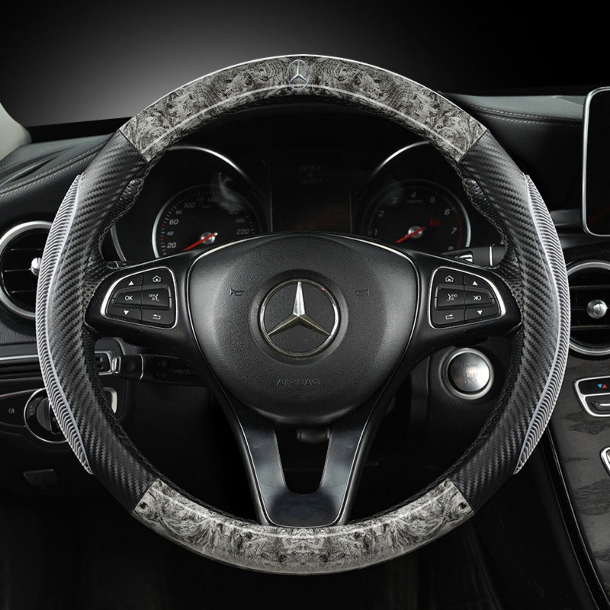 Чехол на руль автомобиля Mercedes Benz, хорошая воздухопроницаемость, нескользящий, подходит для диаметра 38 см, серый