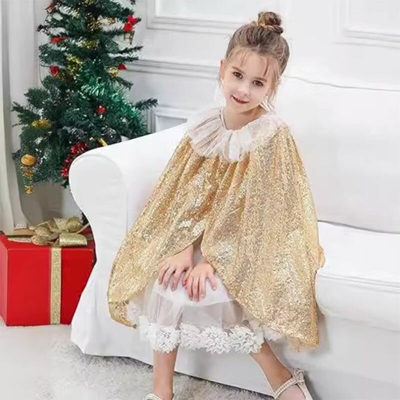 Короткий плащ с вырезом из двухслойной сетки на шнуровке для вечеринки-золотой-80 см