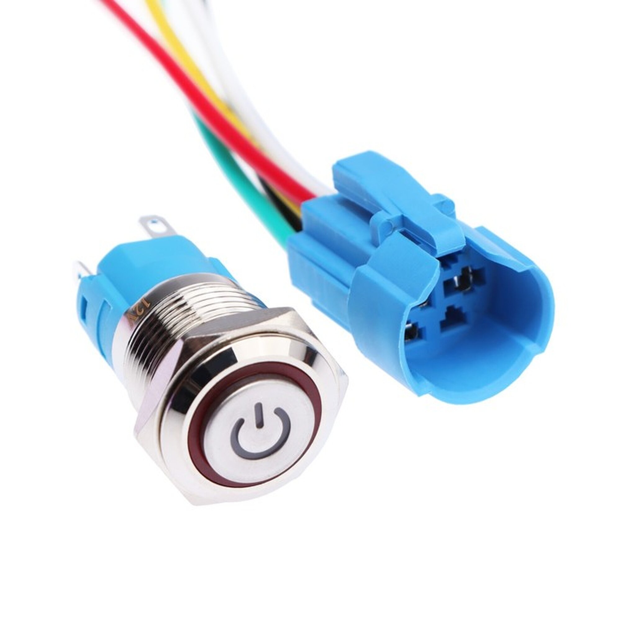 Выключатель TORSO, 12 В, 3 А, 5 pin, IP67, d 16мм, провод 15 см, красный