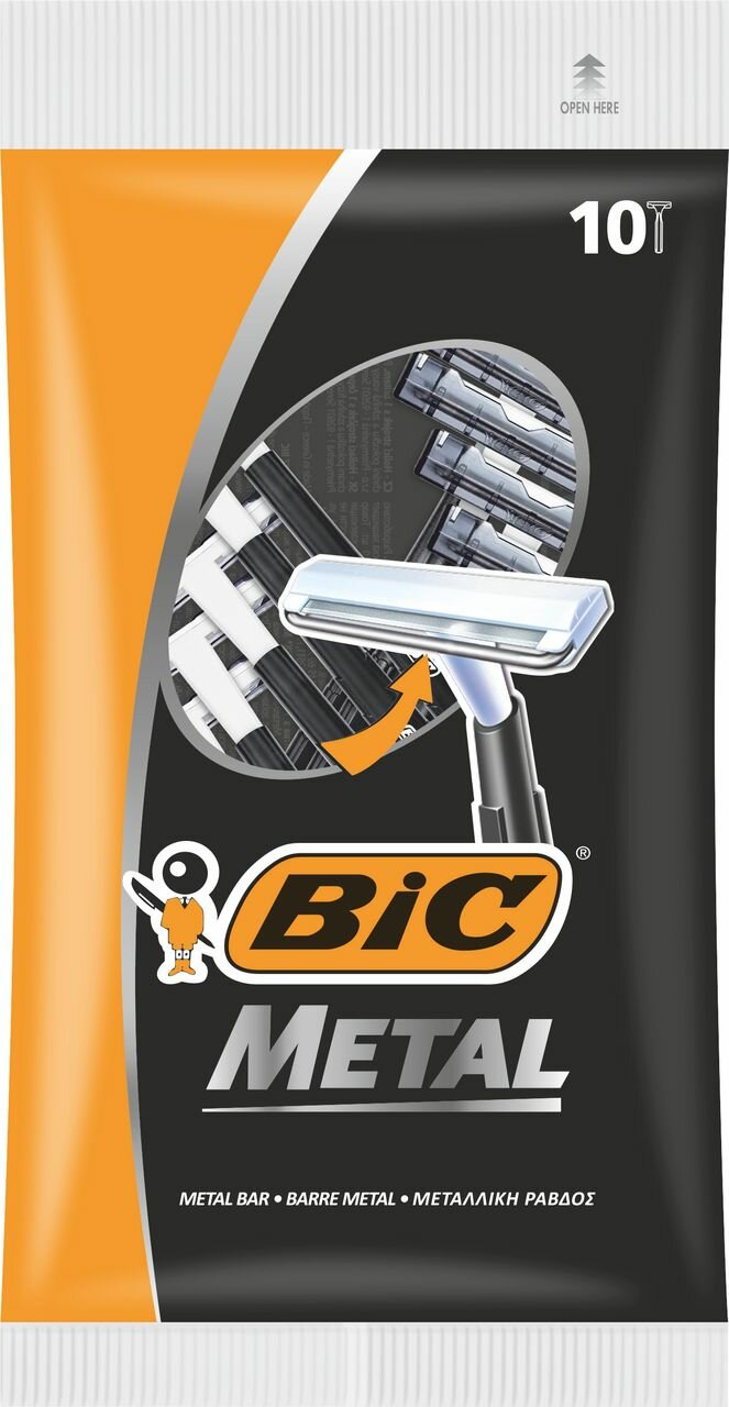 Бритва одноразовая мужская BIC Metal 1 лезвие, защитная металлическая полоска, 10шт x 5 упаковок