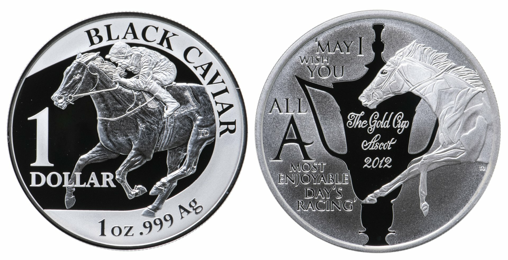 Австралия, Острова Кука 1 доллар 2012-2013 Proof набор из 2-х монет "Лошадь Black caviar" в футляре, с сертификатом, Серебро 999