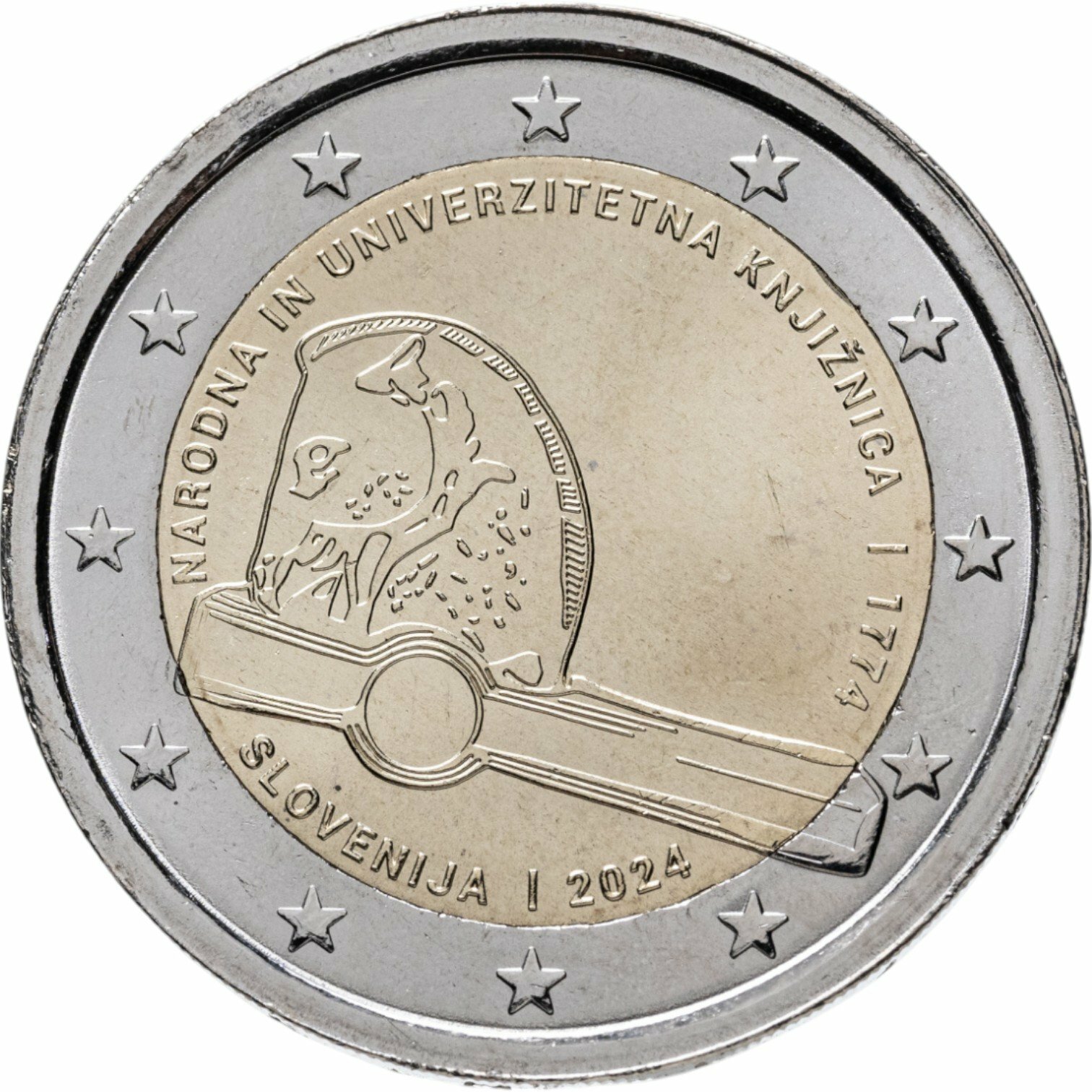 Словения 2 евро euro 2024 250 лет Национальной и университетской библиотеке, Биметалл, в сохранности UNC