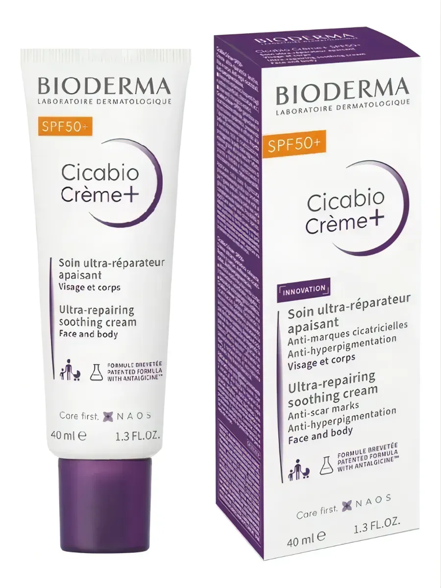 Крем Bioderma Cicabio Creme+ SPF50+ Восстанавливающий и успокаивающий для лица и тела, 40 мл
