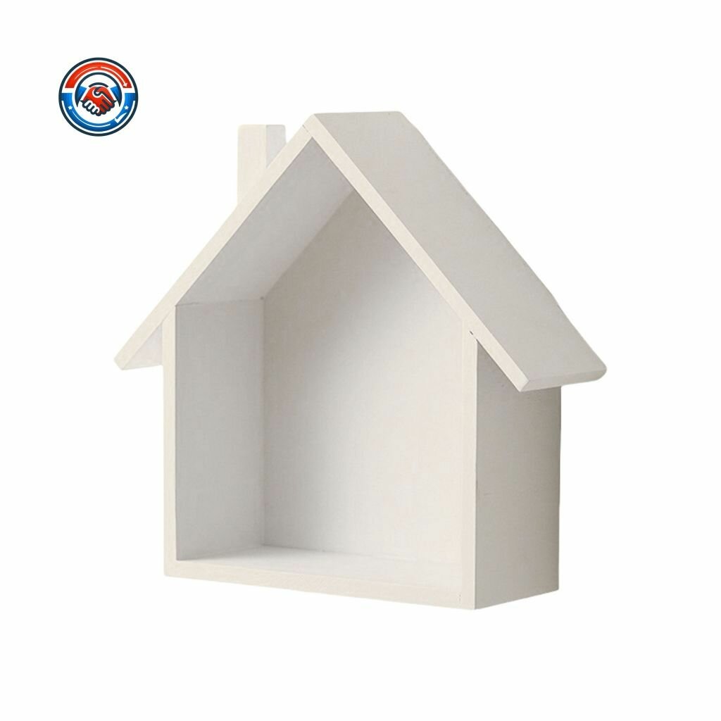 Деревянная настенная полка-домик белая, компактная полка для декора и хранения мелочей, книг, растений в детскую, спальню или гостиную, лёгкий монтаж