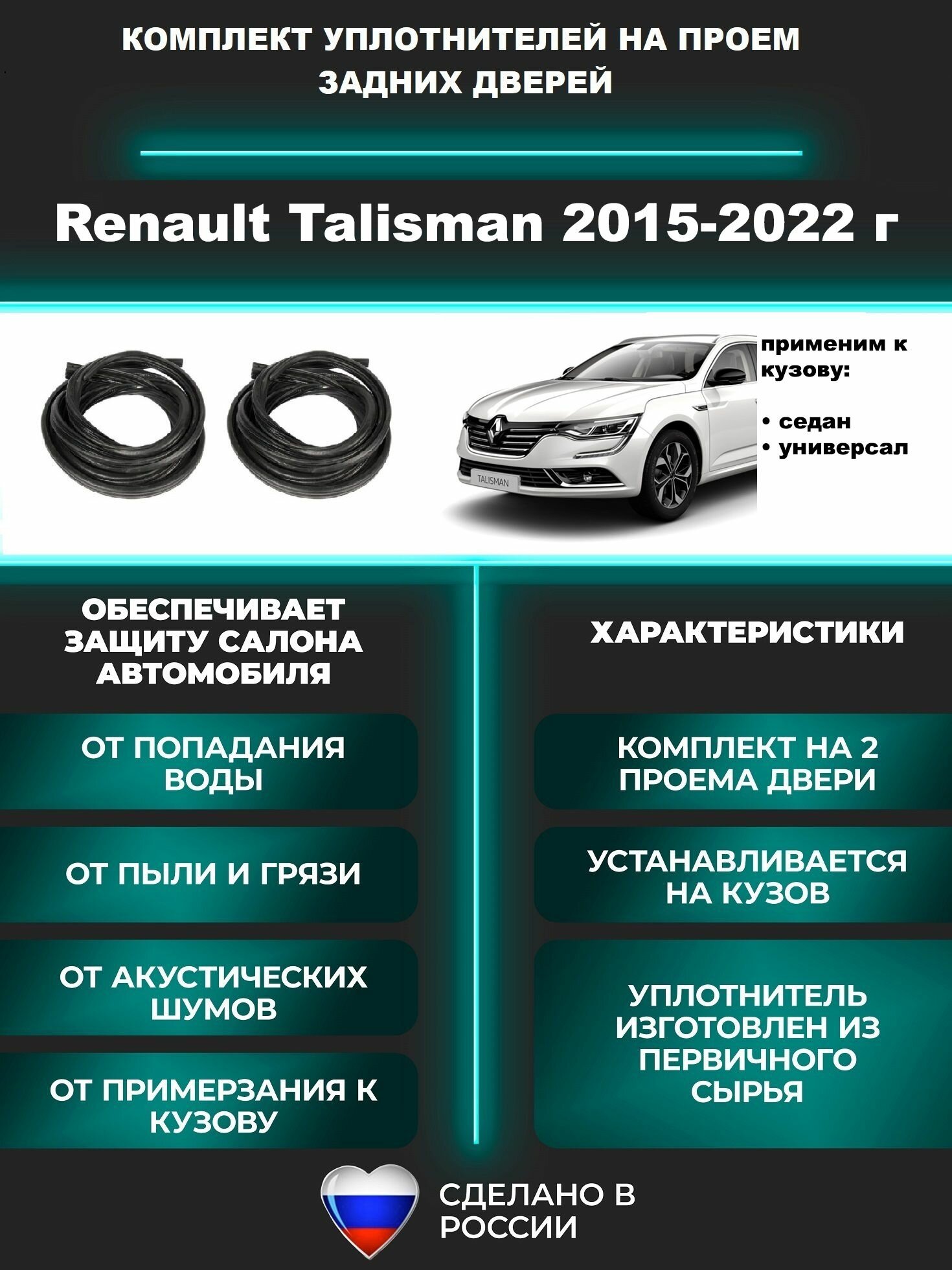 Комплект уплотнителей проема задних дверей на Renault Talisman 2015-2022 г / уплотнитель для Рено Талисман