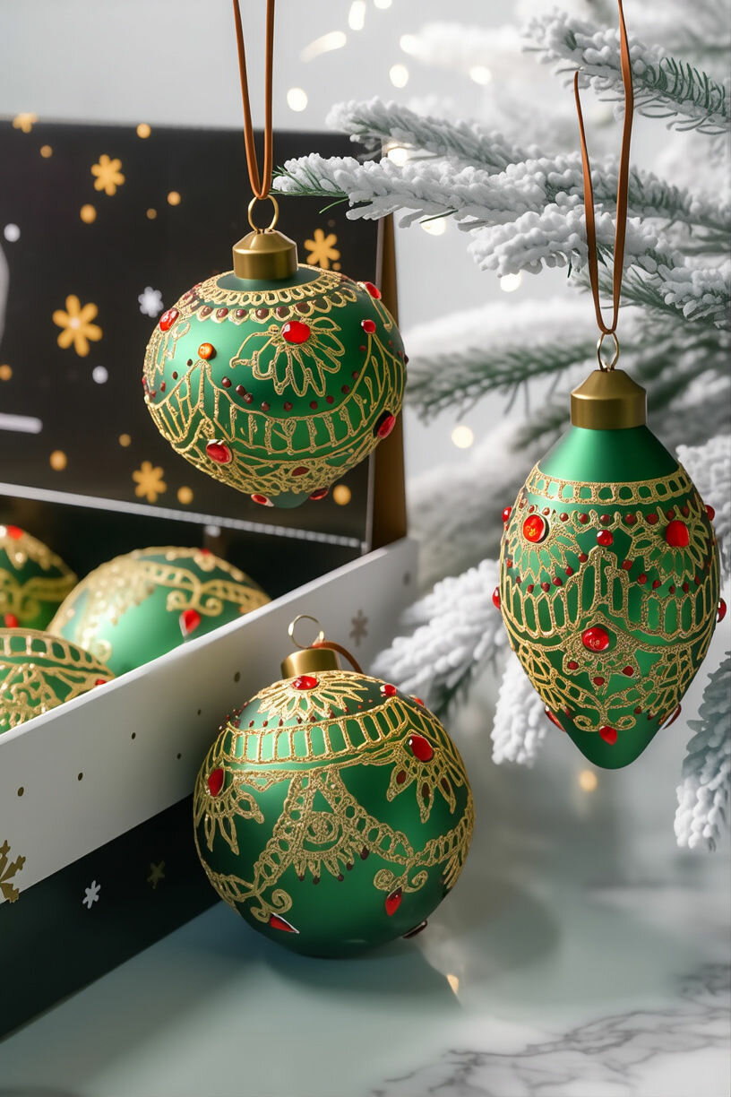 Набор ёлочных шаров и украшений меридетт, стекло, изумрудный, 8/9/13 см, 12 шт, Winter Deco 4060215