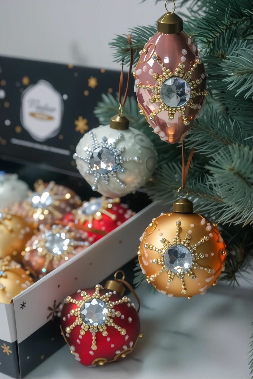 Набор ёлочных шаров и украшений зимняя роскошь, стекло, 8/9/13 см, 12 шт, Winter Deco 4060213