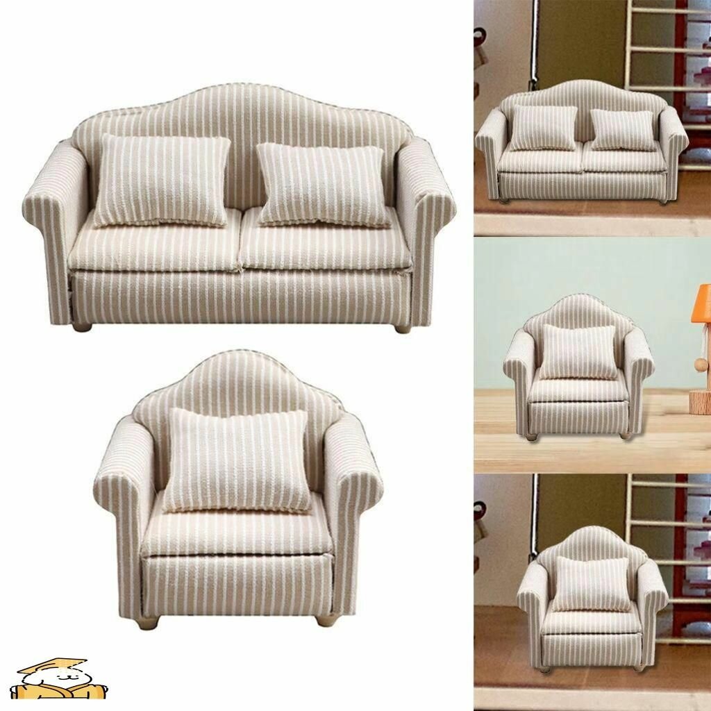 (1шт) мини-мебель для кукольного домика 1:12 белый полосатый бежевый диван-односпальный диван