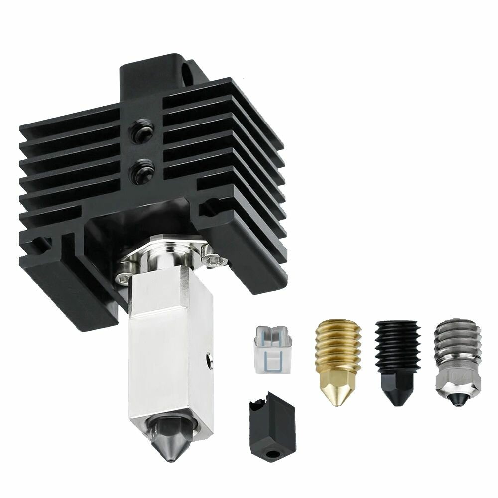 Комплект хотэнда для 3D-принтера BambuLab X1 X1C P1P P1S Upgrade 2.0: хотэнд из латуни и стали, биметаллическое сопло, силиконовые накладки, терморезистор.